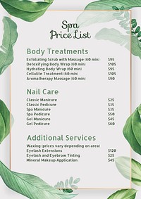 Spa price list, editable template | Premium Editable Template - rawpixel