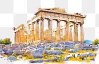 PNG Acropolis architecture watercolor landmark. | Free PNG - rawpixel