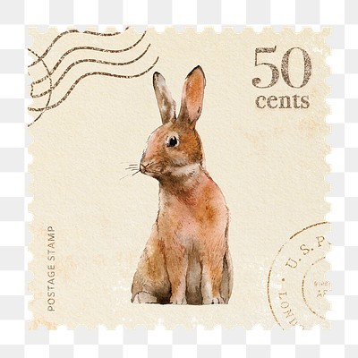 Bunny png postage stamp sticker, | Premium PNG - rawpixel