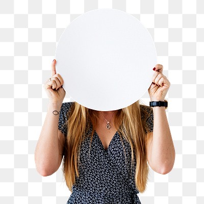 Cheerful woman holding round board | Premium PNG Sticker - rawpixel