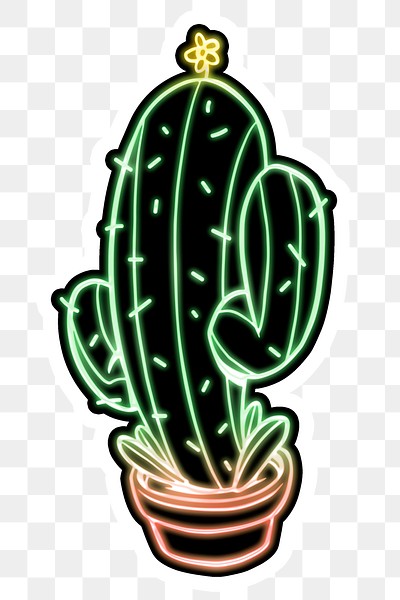 Glowing neon green saguaro cactus | Premium PNG Sticker - rawpixel