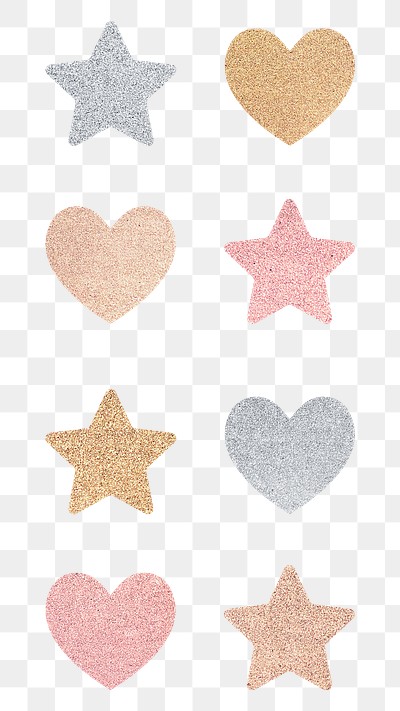 Glitter heart and star sticker | Premium PNG - rawpixel