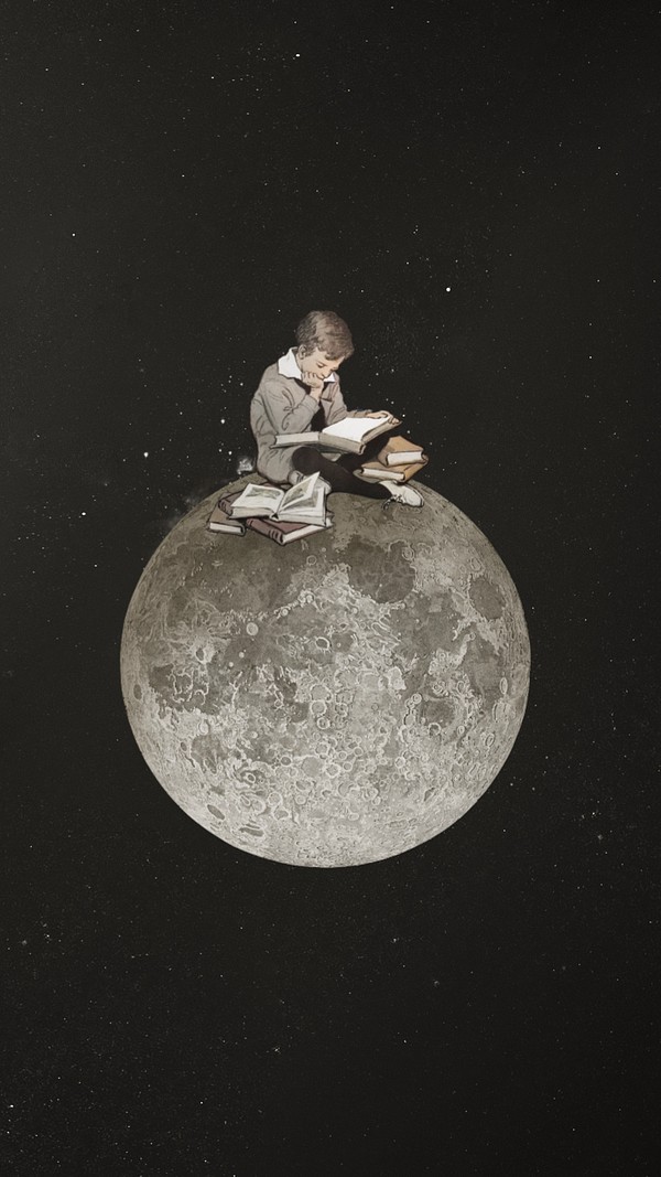 Boy reading moon iPhone wallpaper, | Premium Editable Design - rawpixel