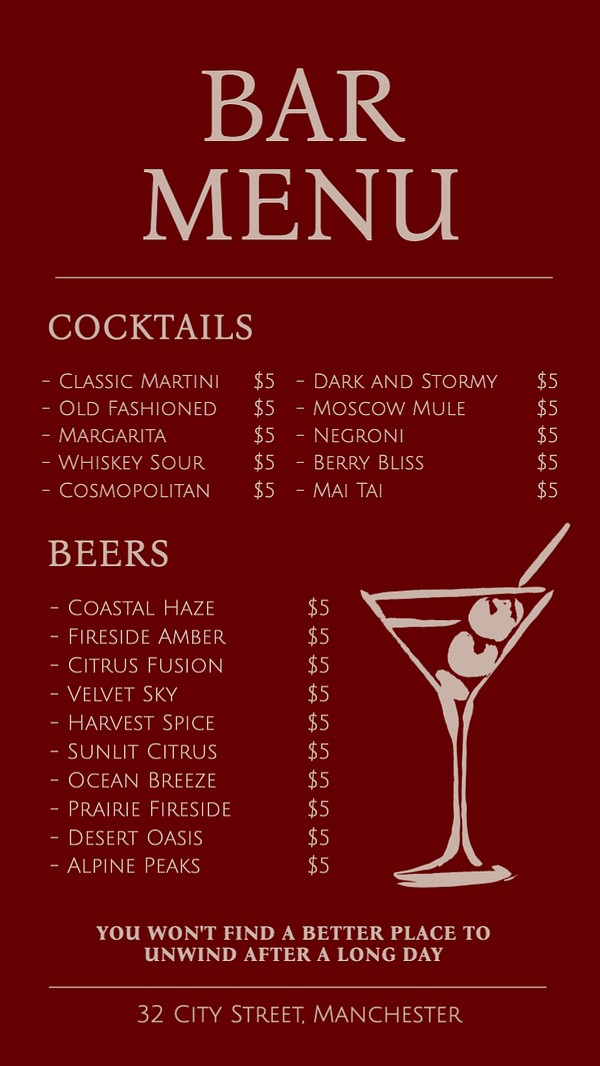 Bar menu Instagram story template, | Premium Editable Template - rawpixel