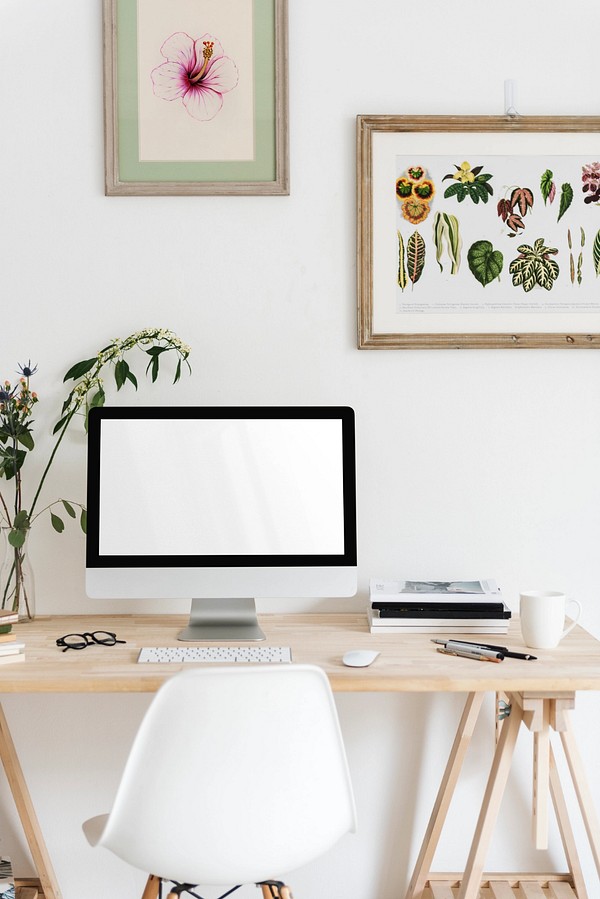 Computer screen mockup, desk setup, | Premium Mockup Generator - rawpixel
