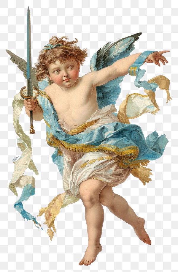 PNG cherub sword archangel weaponry. | Free PNG - rawpixel