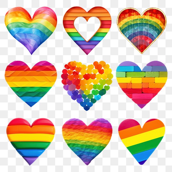 Rainbow heart png element set, | Premium PNG - rawpixel