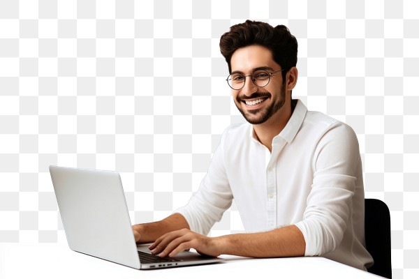 PNG Smiling man using laptop | Premium PNG - rawpixel