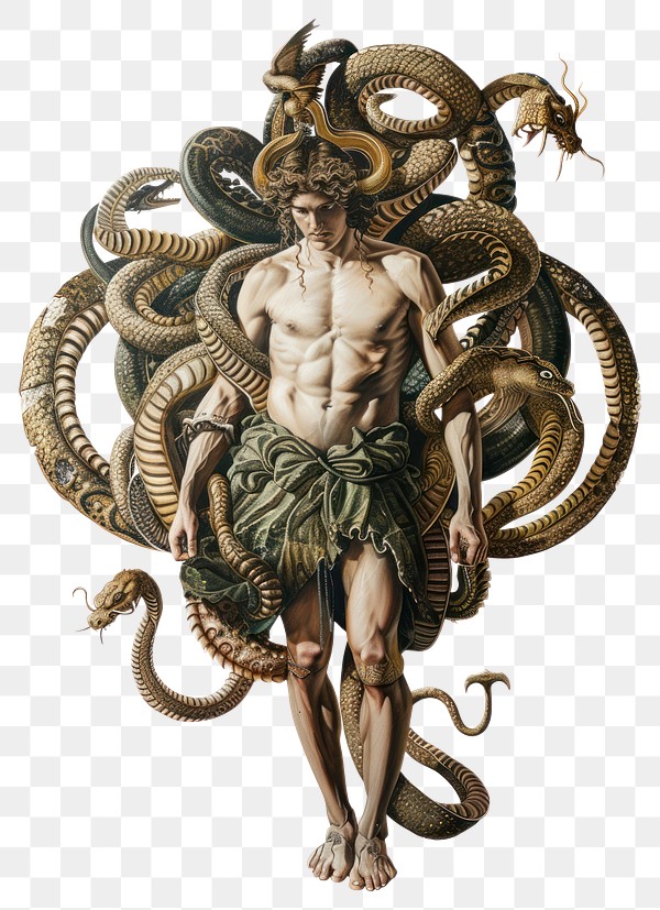 PNG Mythical man surrounded serpents | Free PNG - rawpixel