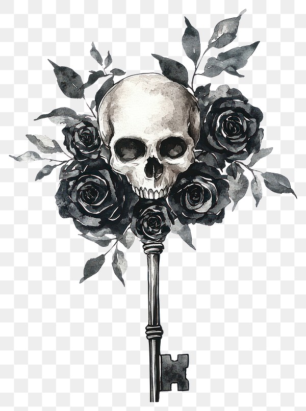 PNG Key Skull Black roses | Free PNG - rawpixel