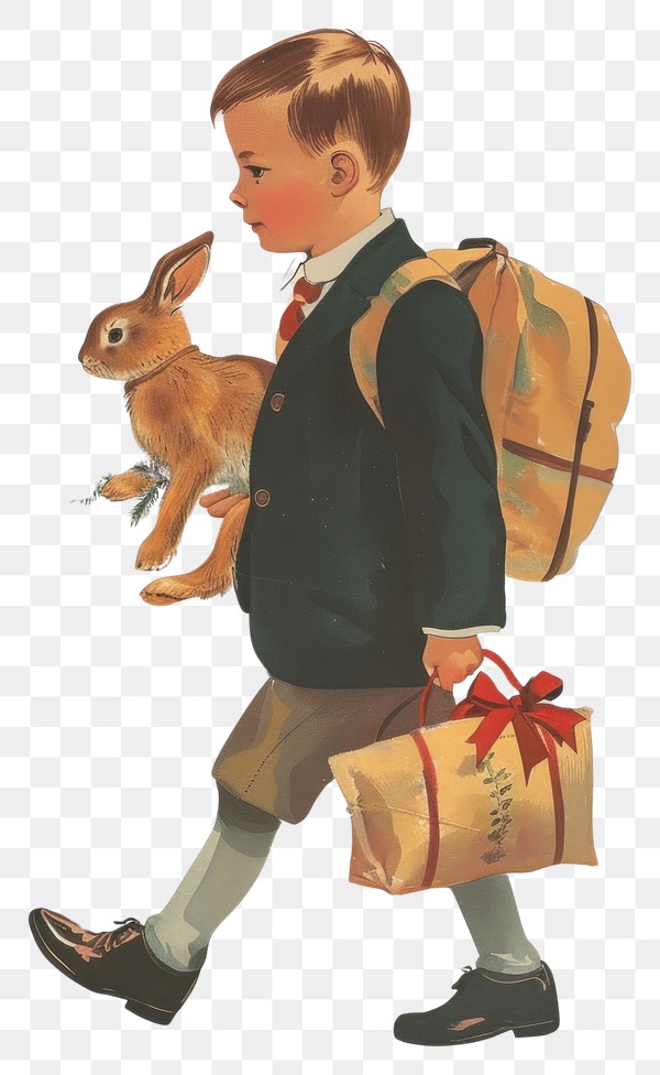 PNG Vintage illustration boy rabbit | Free PNG - rawpixel