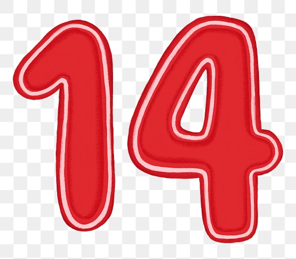Number 14 png red doodle | Premium PNG - rawpixel