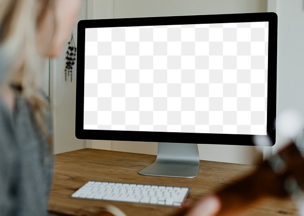 Woman using a computer screen | Free PNG - rawpixel