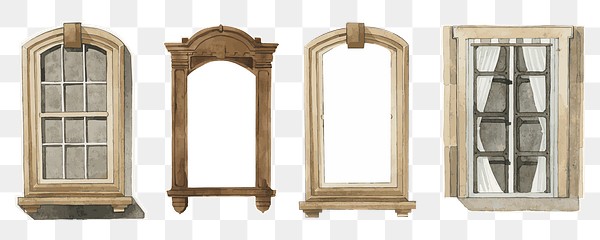 Png vintage window architecture watercolor | Free PNG - rawpixel