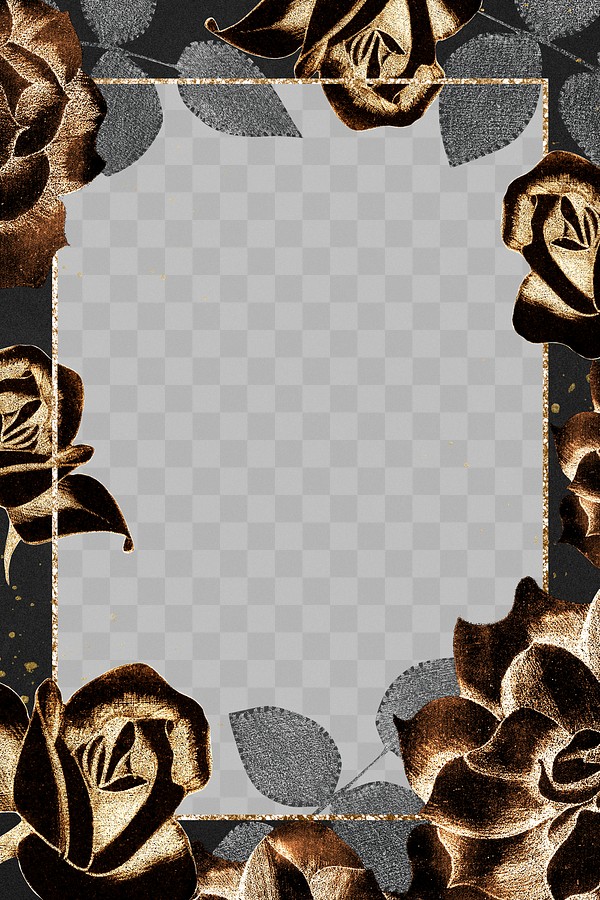 Vintage glittery gold roses frame | Premium PNG - rawpixel