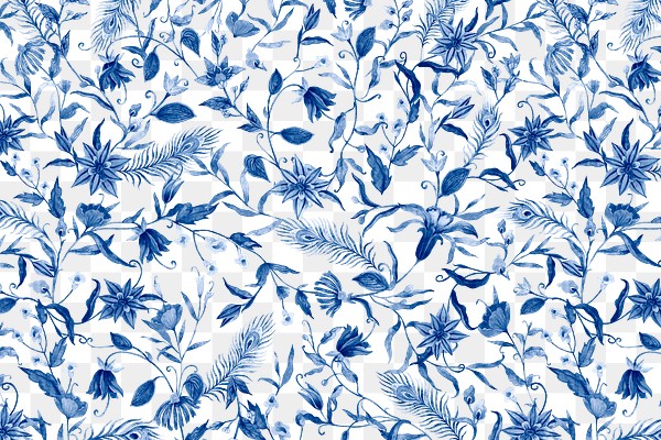 Png blue watercolor flower pattern | Free PNG - rawpixel