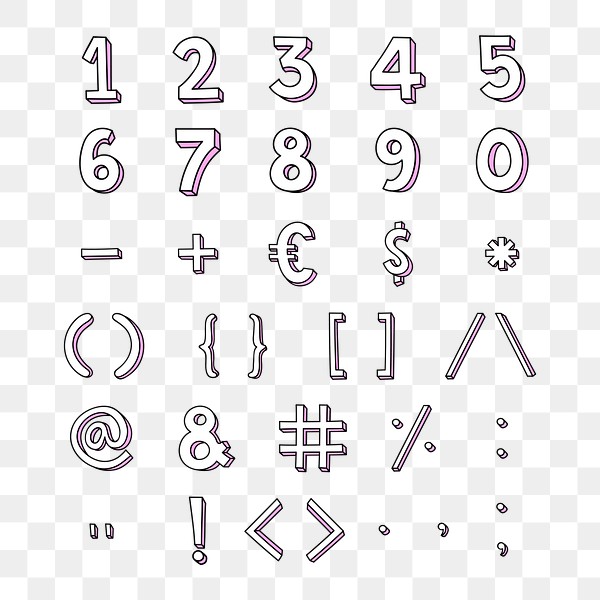 Styled numbers and symbol set | Premium PNG - rawpixel