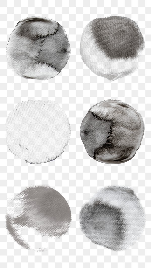 Black watercolor smudges set png