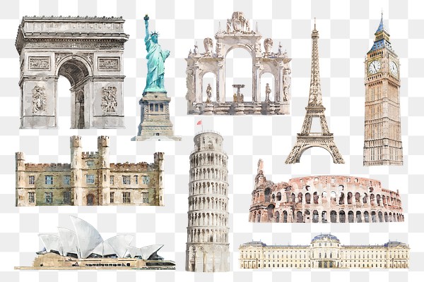 World's historical landmarks png watercolor | Premium PNG - rawpixel