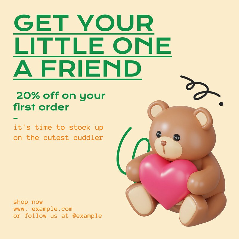Plush toy ad Instagram post | Premium Editable Template - rawpixel