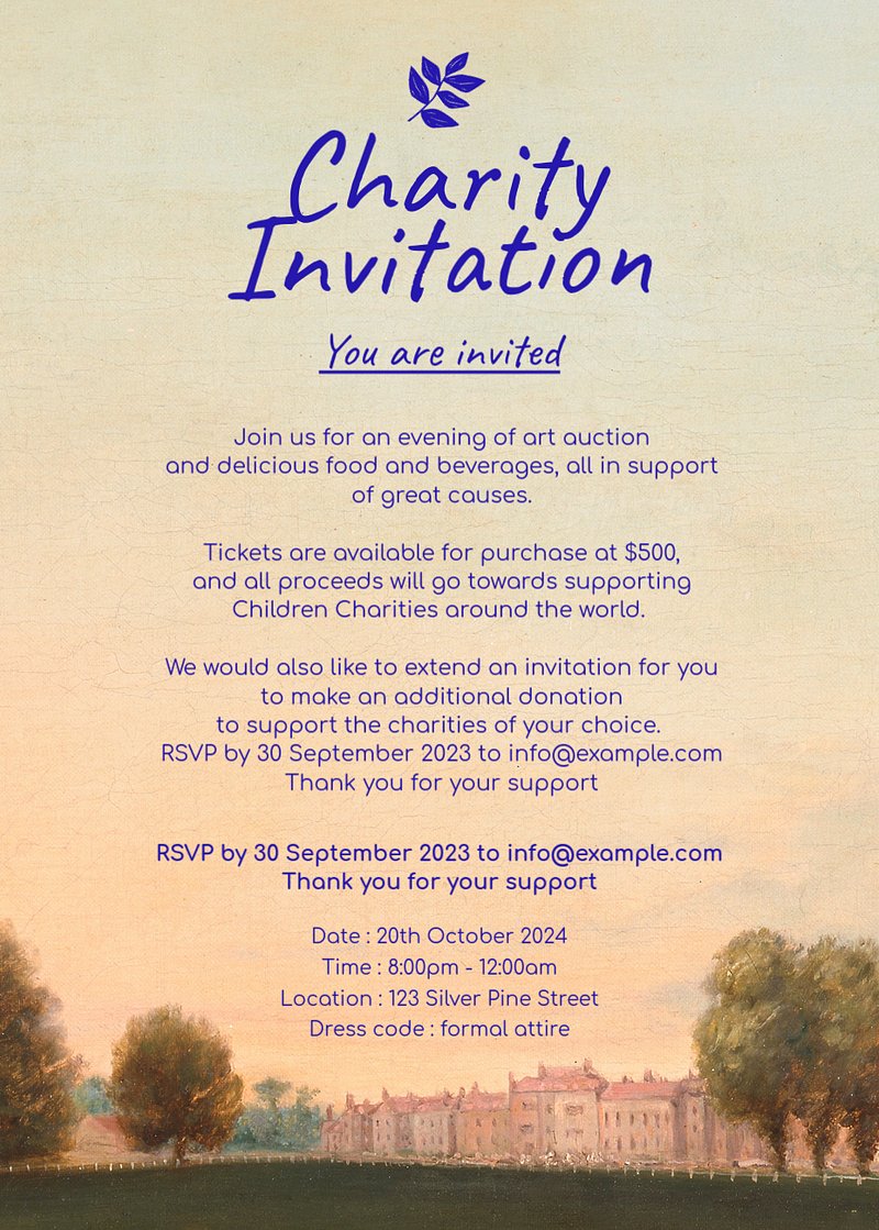 Charity invitation editable poster template | Free Editable Template ...