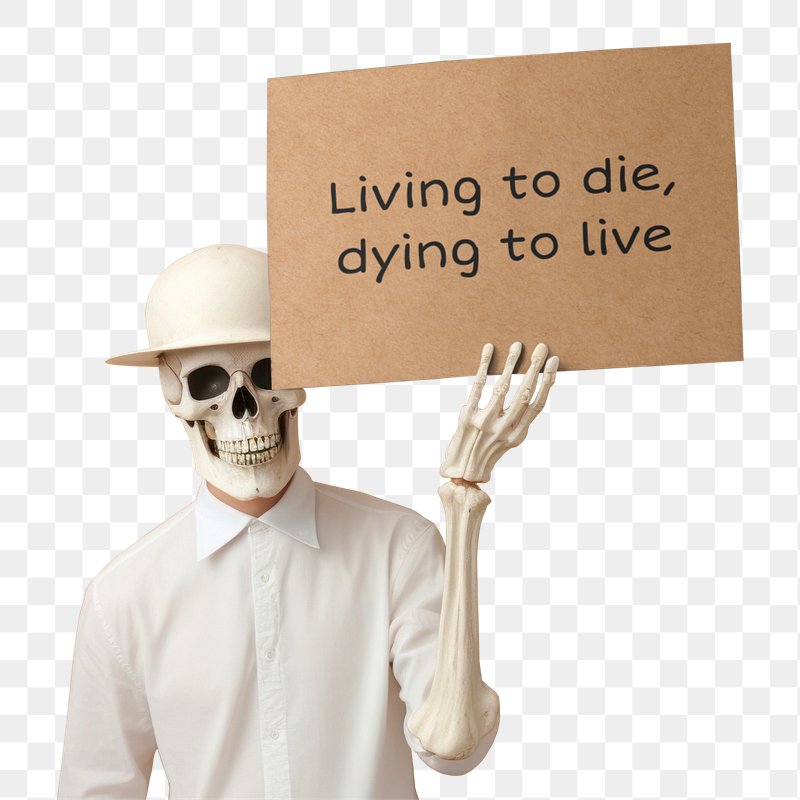 Skeleton holding brown paper sign | Premium - rawpixel