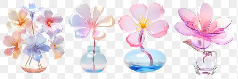 3D transparent holographic glass flowers | Premium PNG - rawpixel