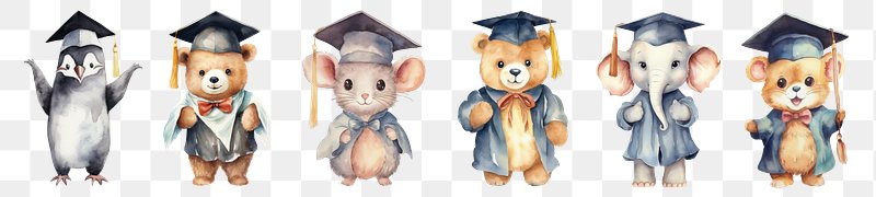 Cute cartoon animal graduation watercolor | Premium PNG - rawpixel