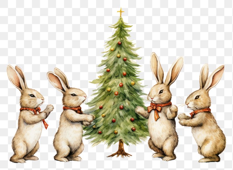 PNG Rabbit holding christmas tree | Free PNG - rawpixel