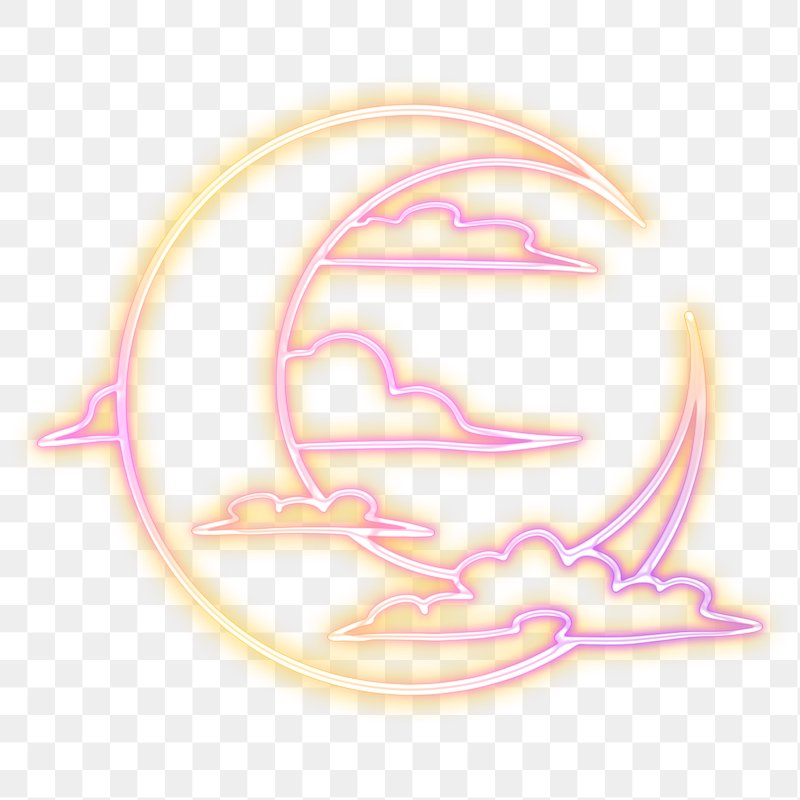 Neon crescent moon surrounded by clouds sticker overlay