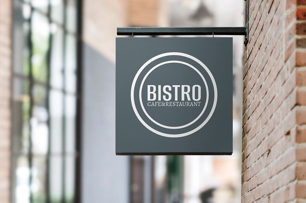 Bistro sign mockup, brick wall | Premium Mockup Generator - rawpixel