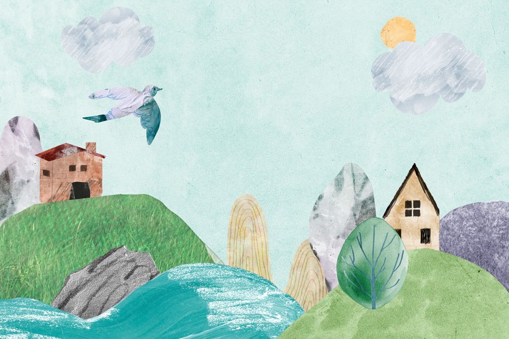 Nature paper collage background, river | Premium Editable Design - rawpixel