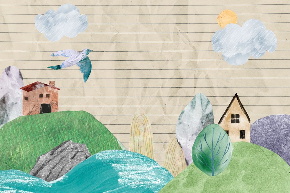 Nature paper collage background, river | Premium Editable Design - rawpixel