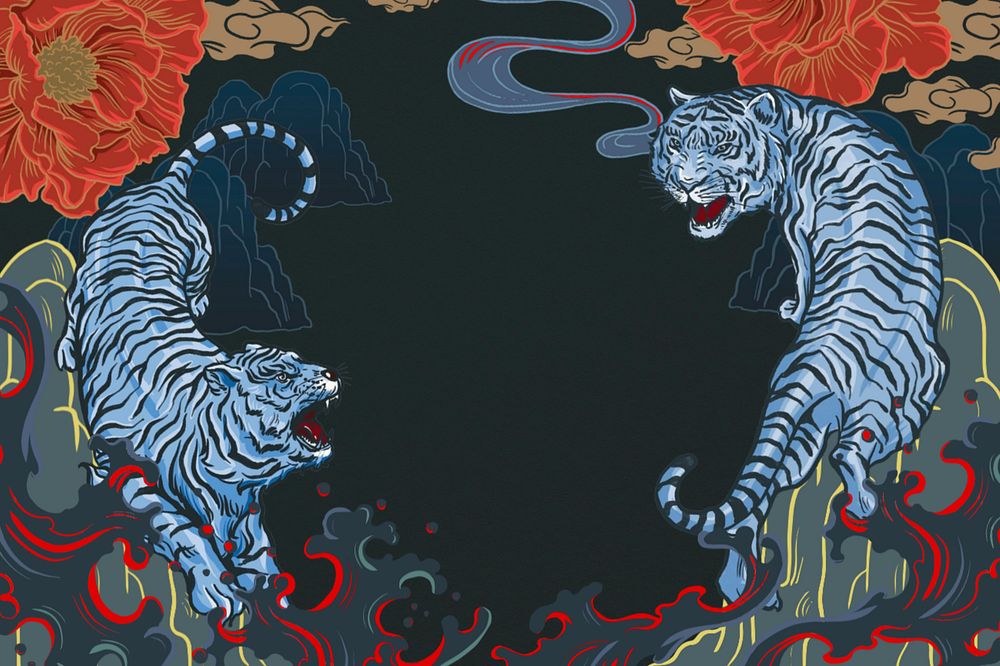 Aesthetic Japanese tigers background, round | Premium Editable Design ...