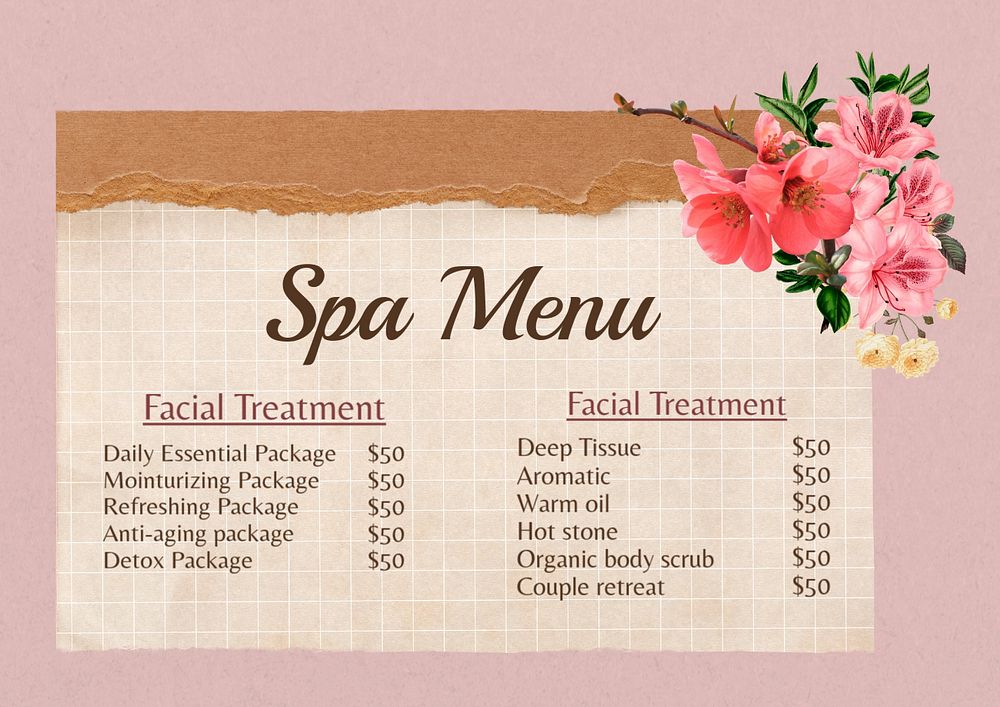 Spa menu template, editable text | Premium Editable Template - rawpixel