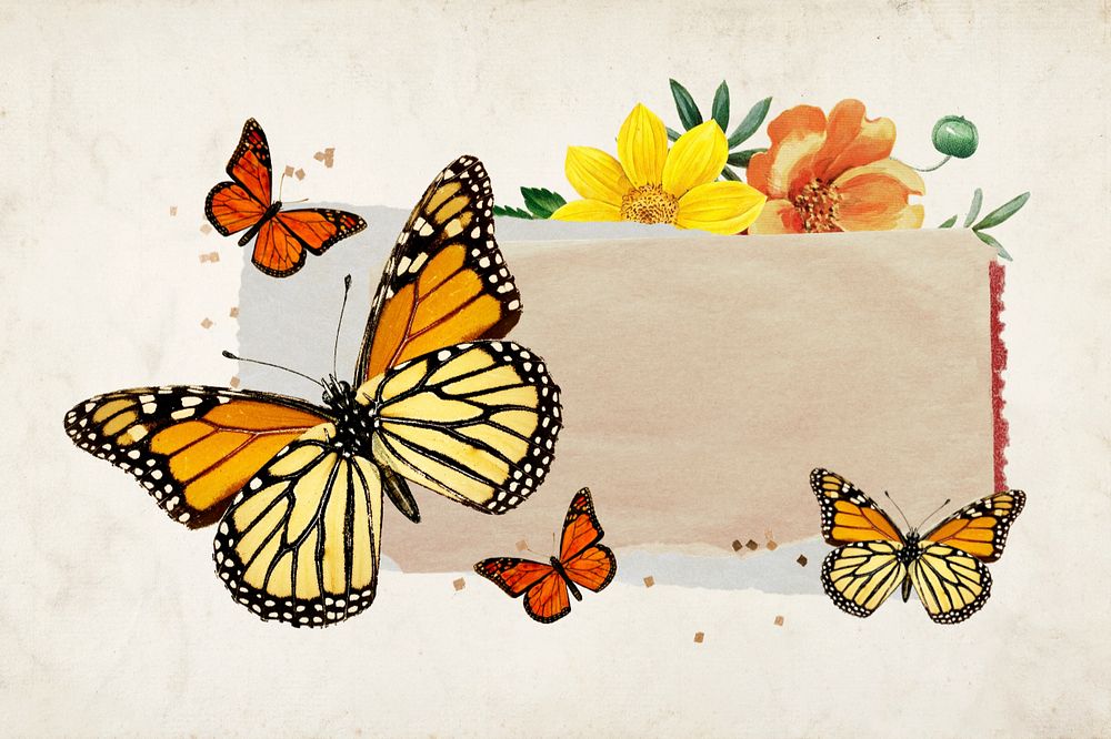 Ripped paper monarch butterflies remix, | Free Editable Design - rawpixel
