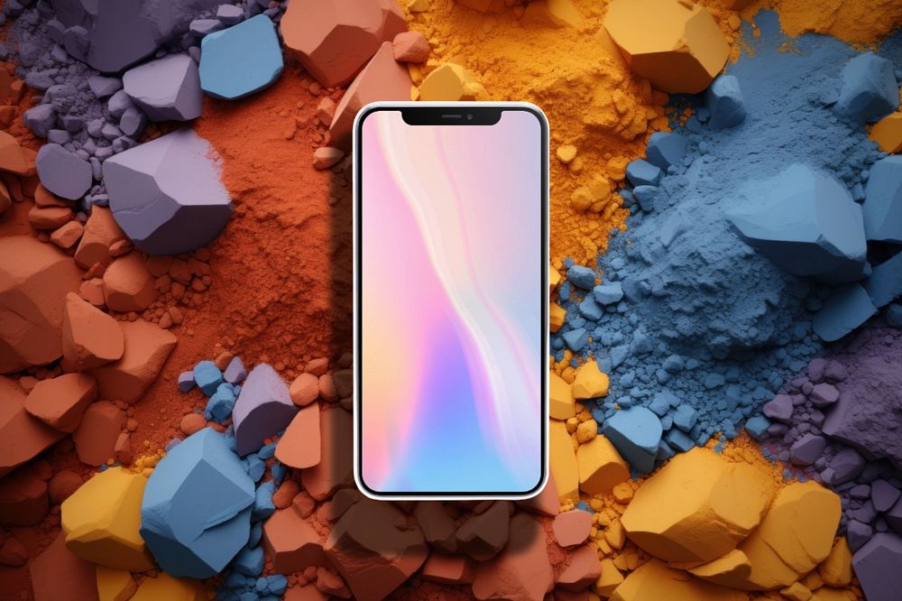 Phone screen flatlay technology mockup, | Premium Scene Creator - rawpixel