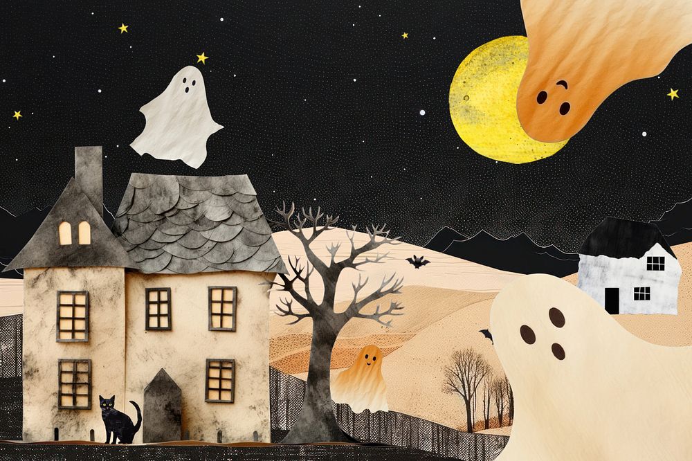Halloween craft haunted house collage | Free Scene Creator - rawpixel