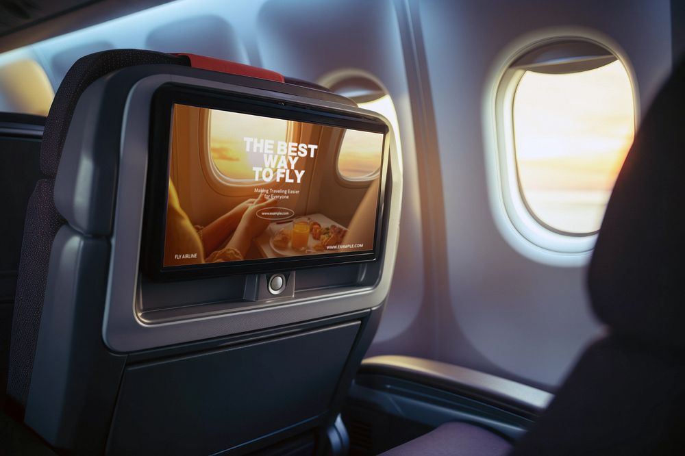 Airplane TV screen mockup, editable | Premium Mockup Generator - rawpixel