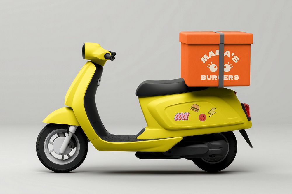 Yellow delivery scooter mockup, editable | Premium Mockup Generator ...