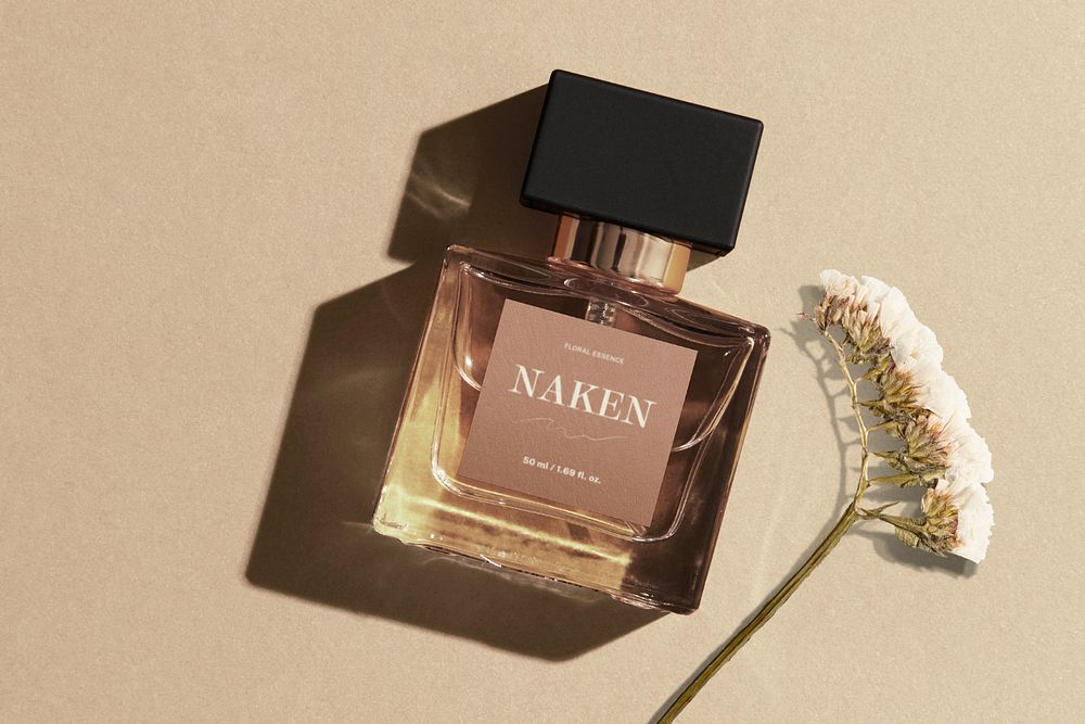 Perfume bottle label mockup, editable | Premium Mockup Generator - rawpixel