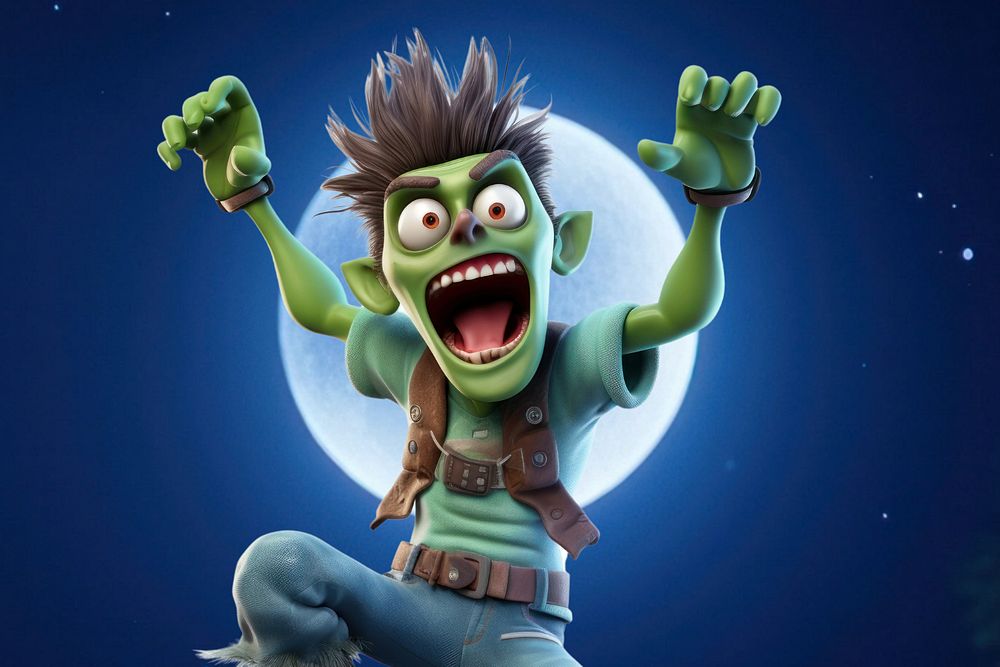 3D editable zombie full moon | Premium Editable Design - rawpixel