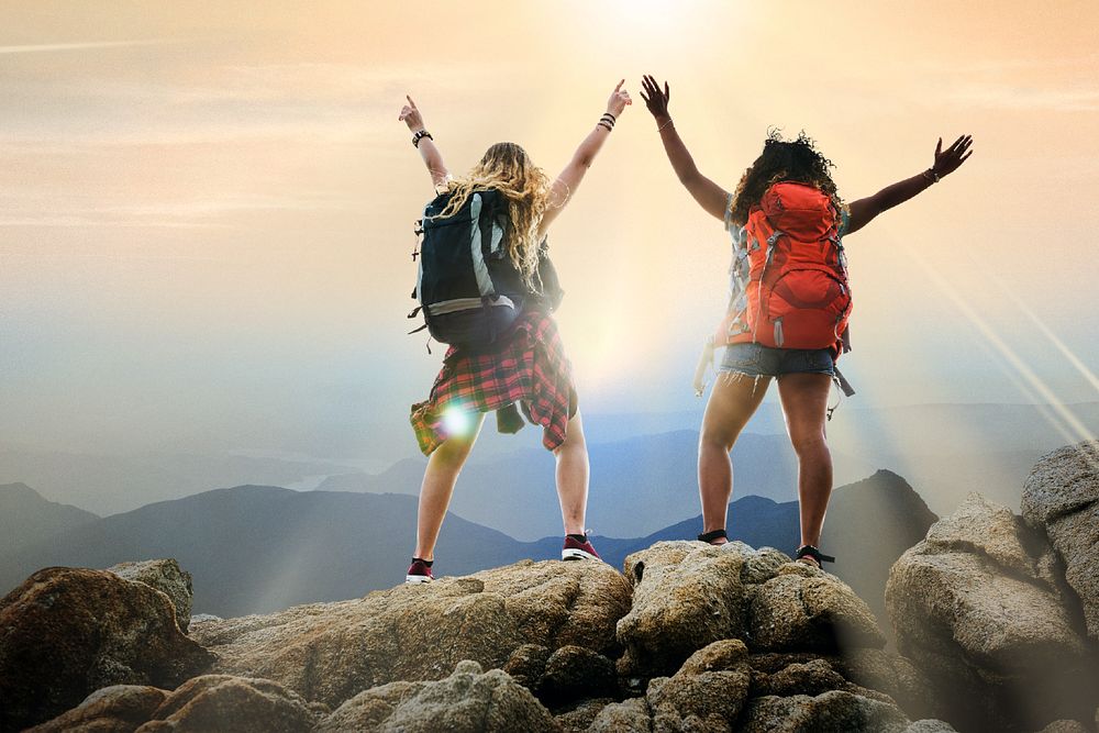 Backpacker friends traveling together | Premium Editable Design - rawpixel