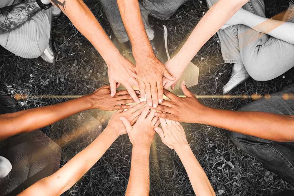 People stacking hands together park | Premium Editable Design - rawpixel