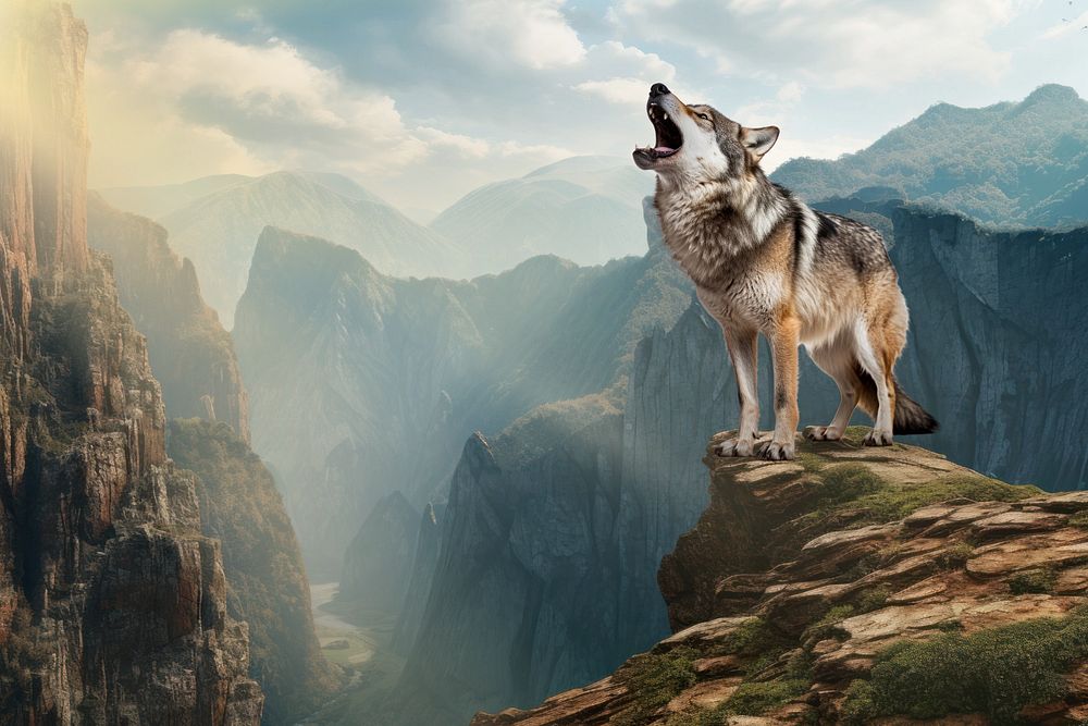 Wolf howling animal wildlife nature | Premium Scene Creator - rawpixel