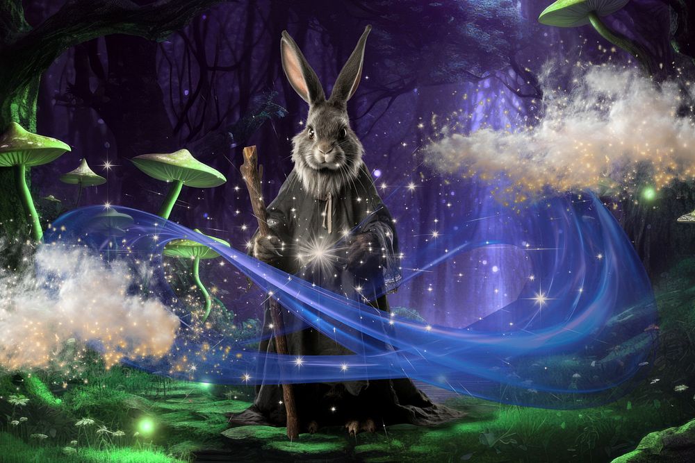 Elder rabbit wizard fantasy remix, | Premium Scene Creator - rawpixel