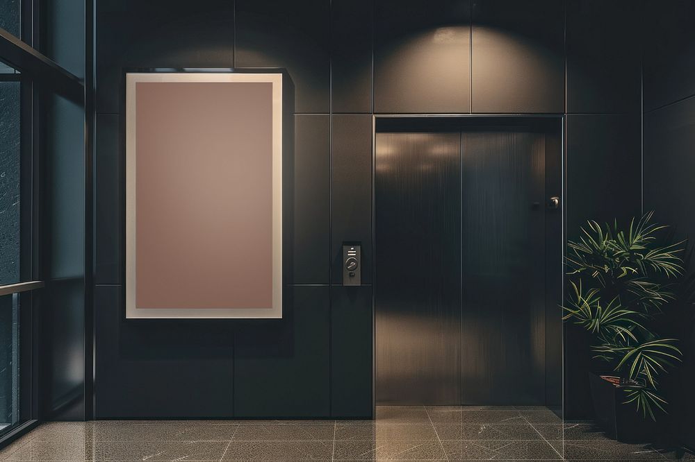 Modern elevator lobby poster mockup | Premium Mockup Generator - rawpixel