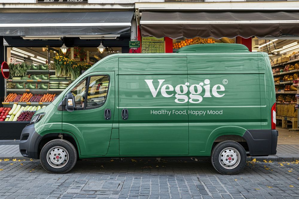 Editable green delivery van mockup | Premium Mockup Generator - rawpixel