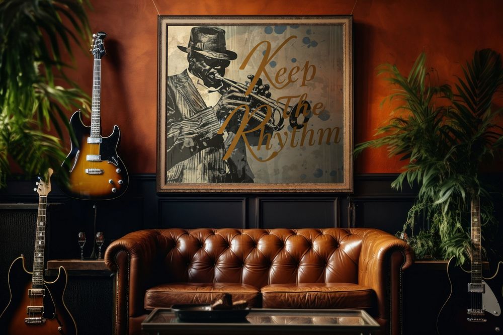 Editable vintage jazz-themed frame mockup | Premium Mockup Generator ...