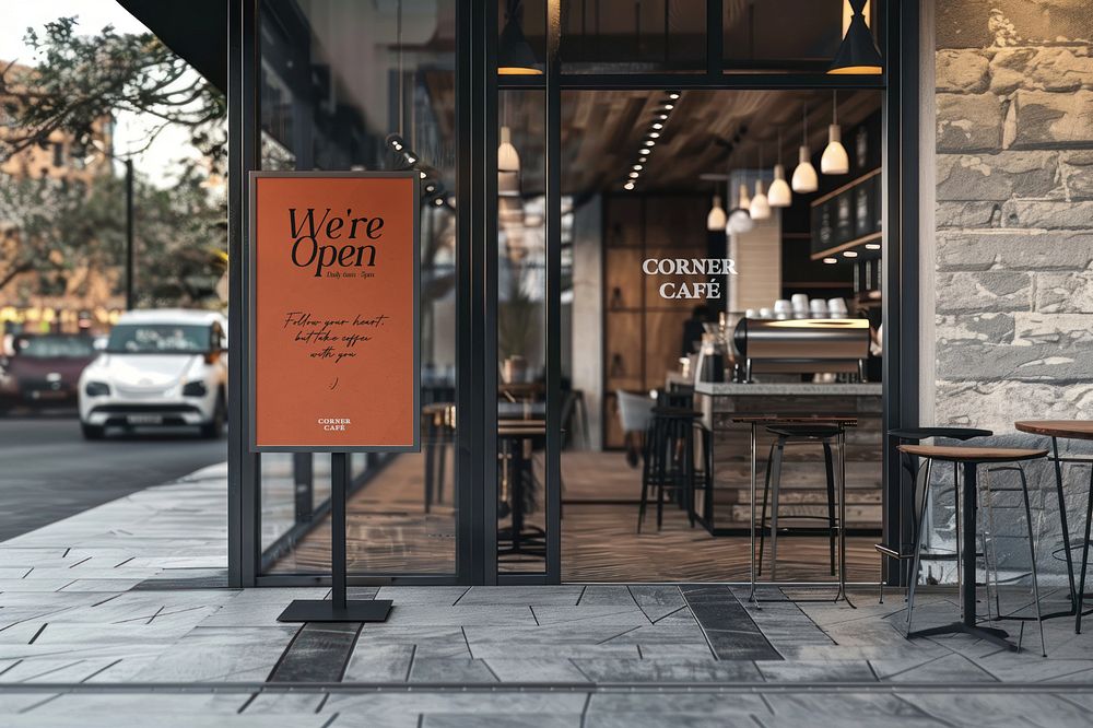 Editable modern cafe exterior sign | Premium Mockup Generator - rawpixel